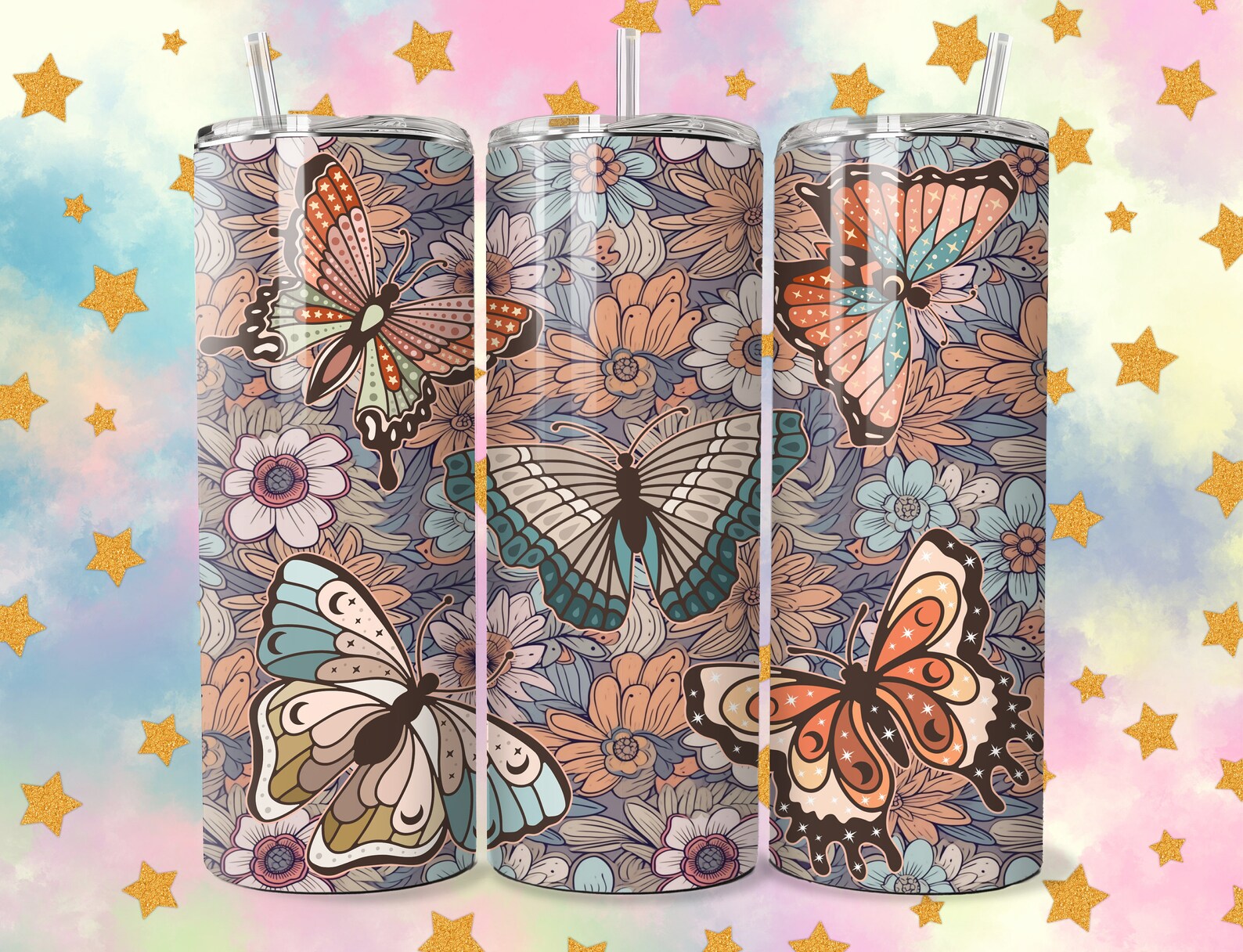Boho Butterfly Tumbler Wrap,20oz Skinny Tumbler Sublimation Design ...