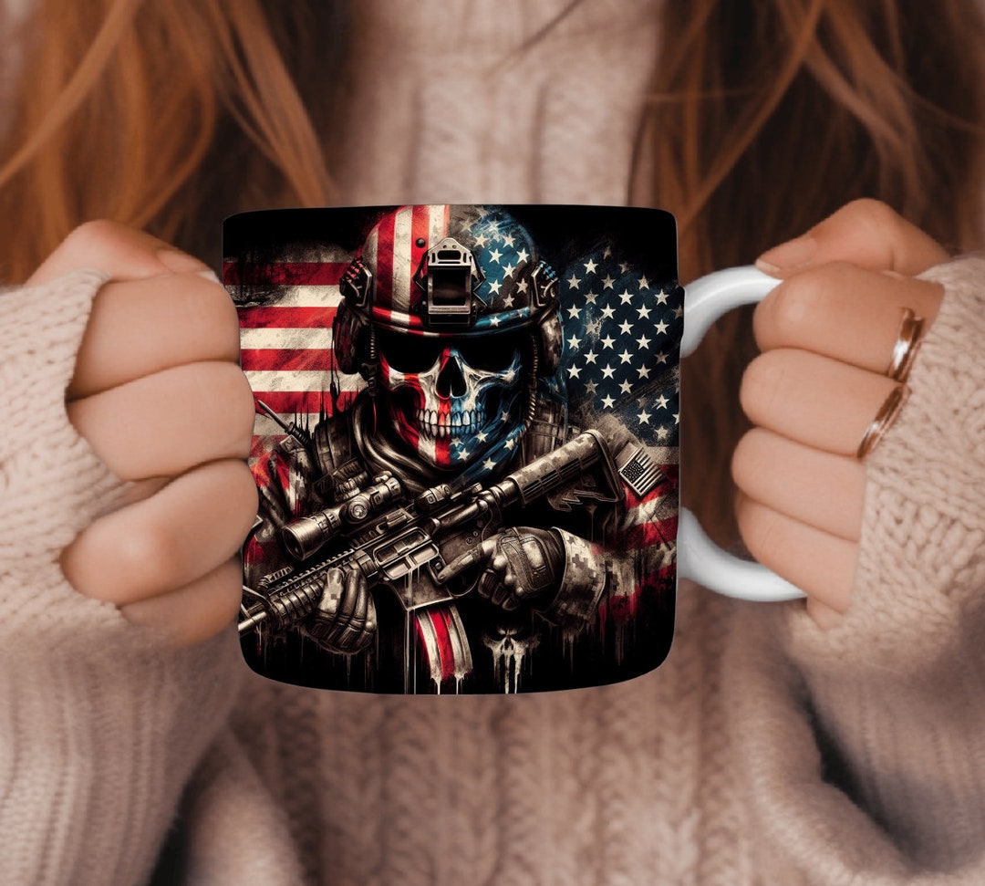 Military Skull Coffee Mug Wrap, 11oz and 15oz Mug Wrap Sublimation PNG ...