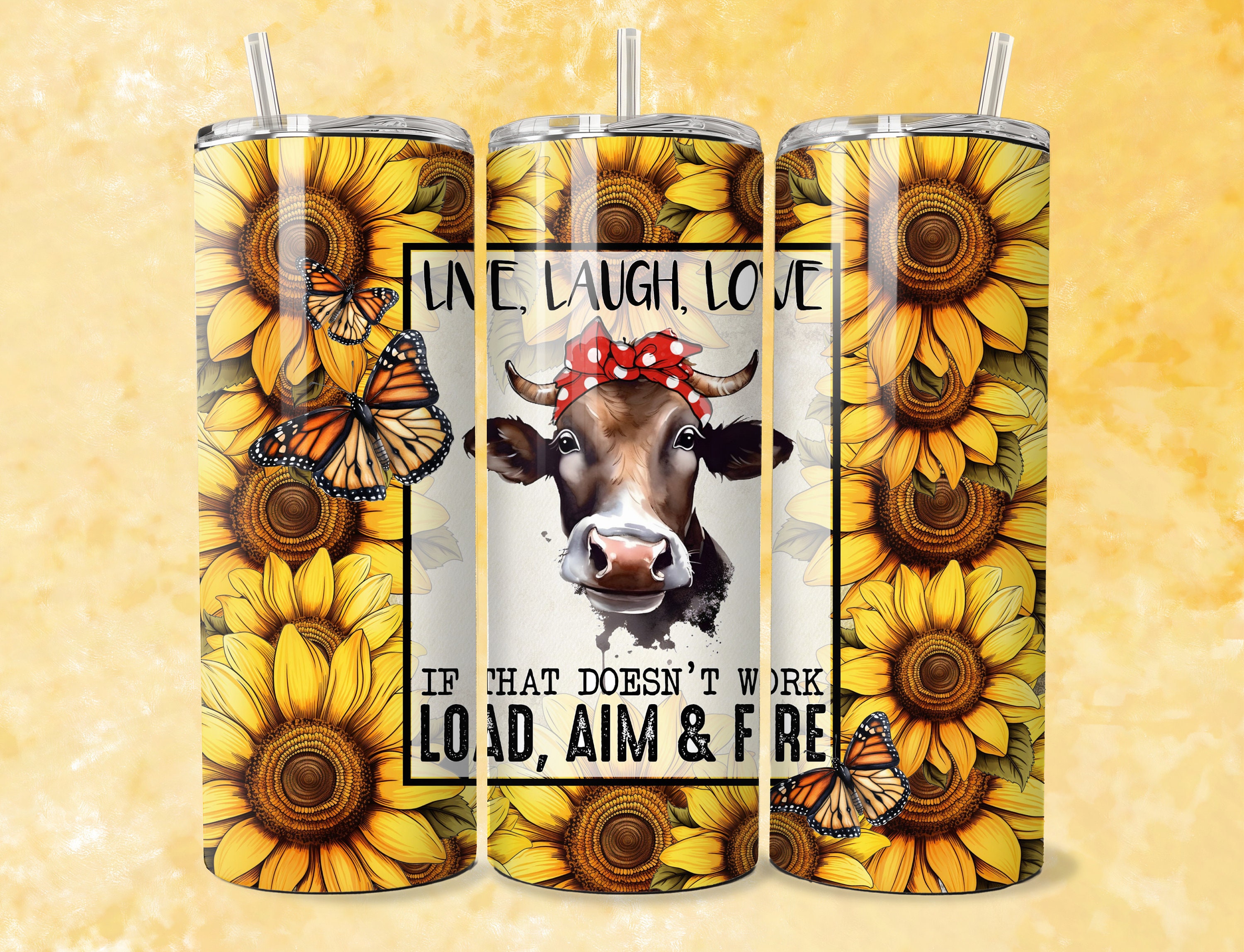 Live Laugh Love Cow 20oz Tumbler Wrap PNG, Cow 20oz Skinny Tumbler Sublimation Design, Instant ...