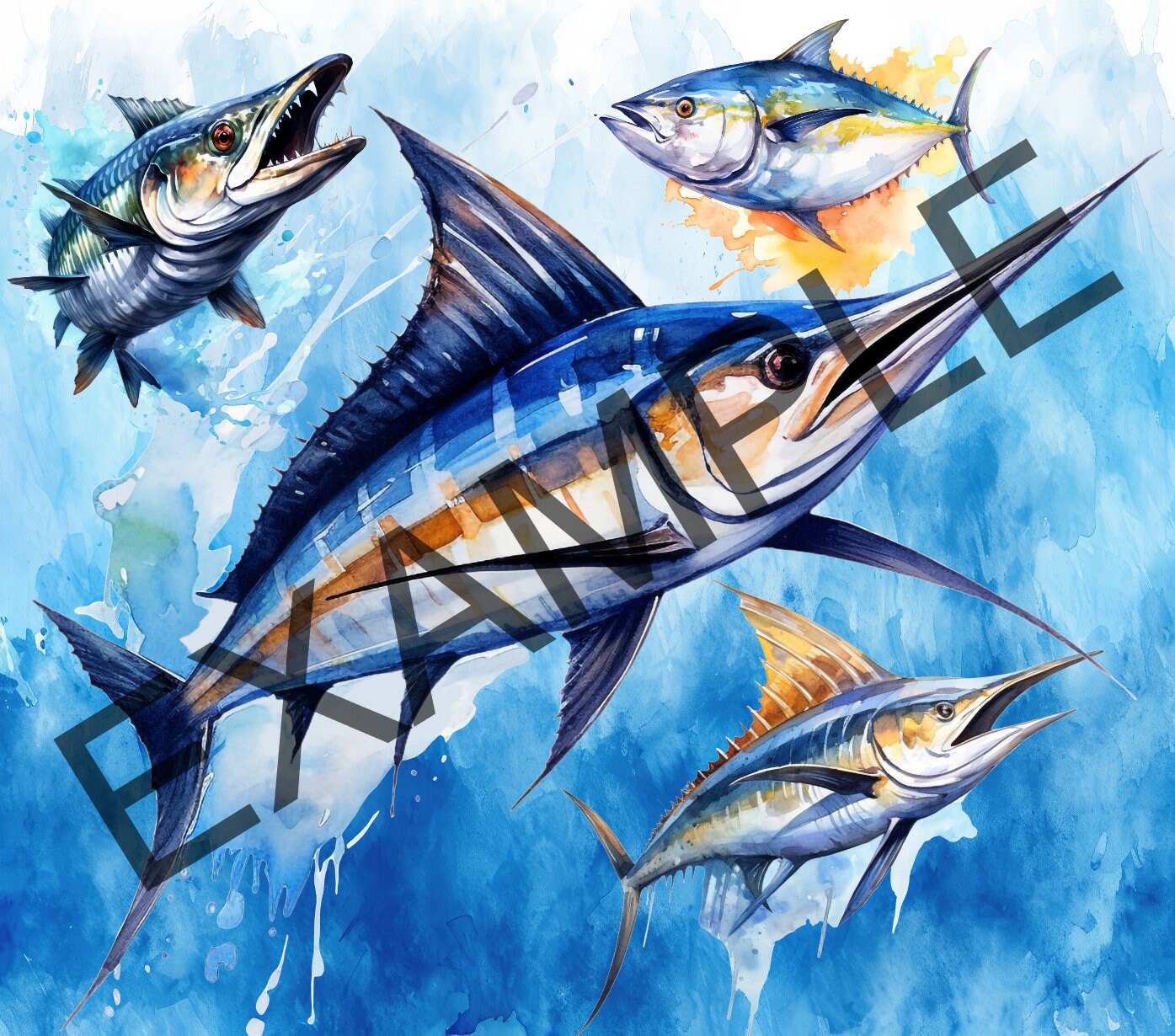 Blue Marlin Tumbler Wrap, 20oz Skinny Tumbler Sublimation Design ...