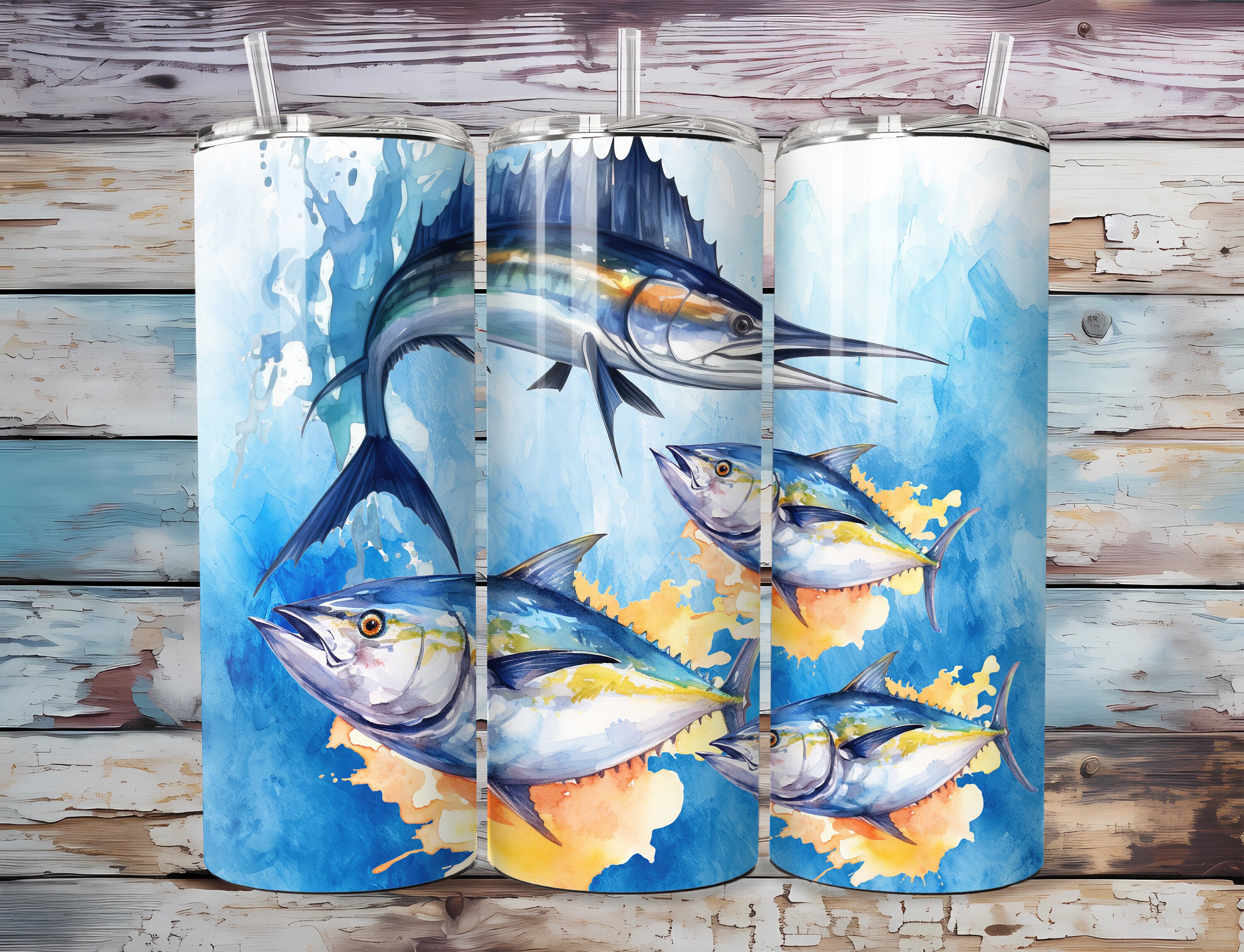 Blue Marlin Tumbler Wrap, 20oz Skinny Tumbler Sublimation Design ...
