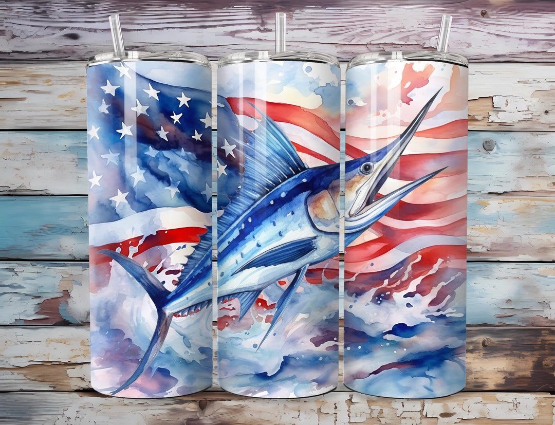 Blue Marlin Tumbler Wrap, 20oz Skinny Tumbler Sublimation Design ...