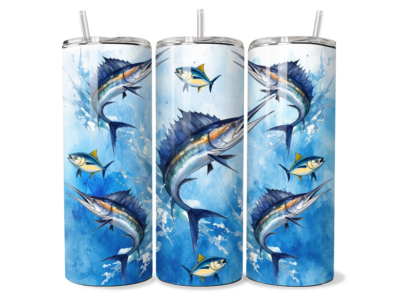 Blue Marlin Bundle Tumbler Wrap, 20oz Skinny Tumbler Sublimation Design ...
