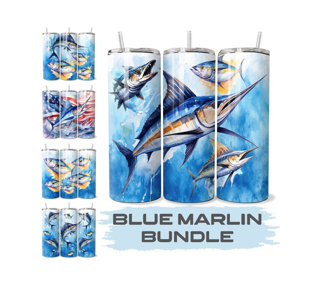 Blue Marlin Bundle Tumbler Wrap, 20oz Skinny Tumbler Sublimation Design ...