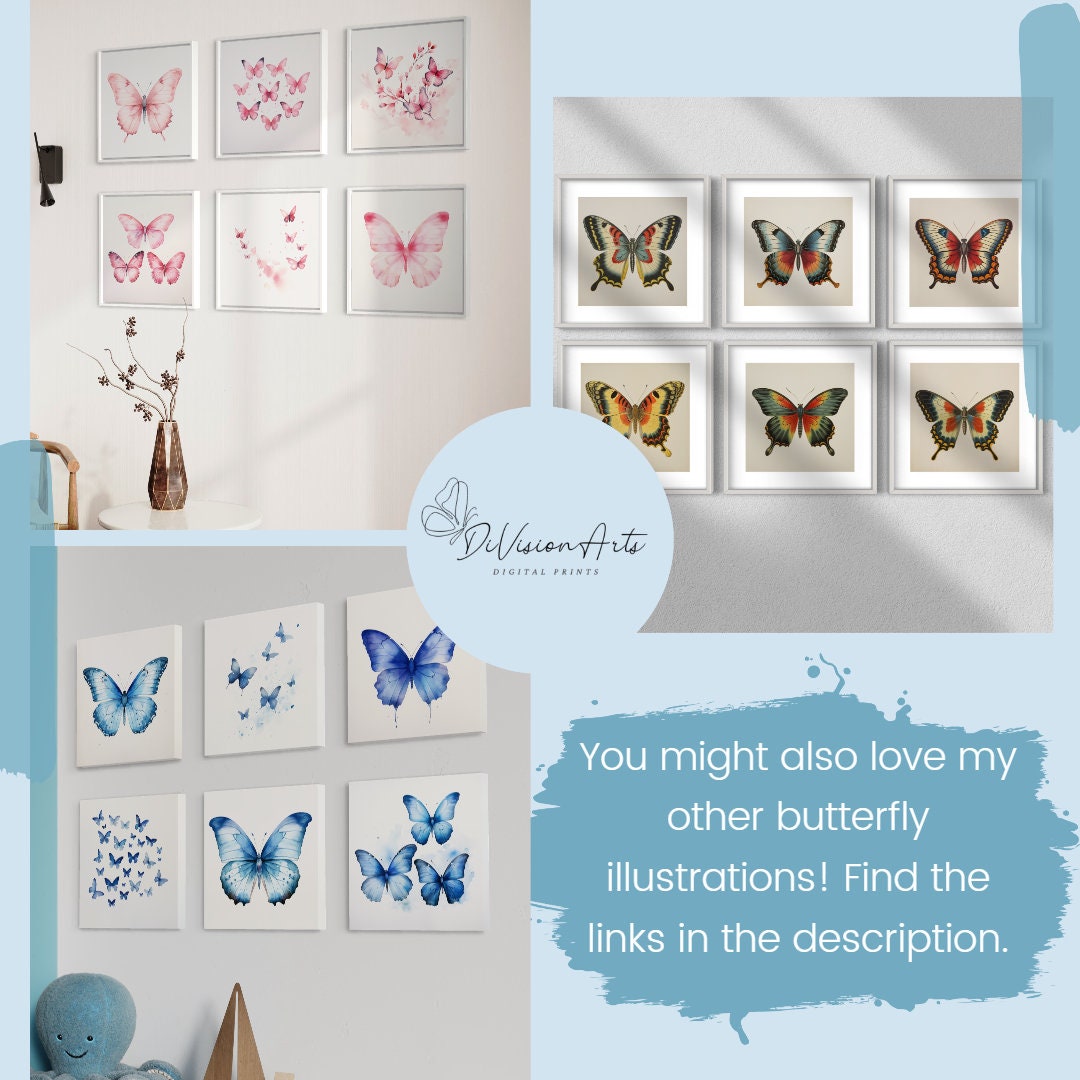 Butterfly Watercolor Art Print Set: Whimsical Nursery Decor (digital ...