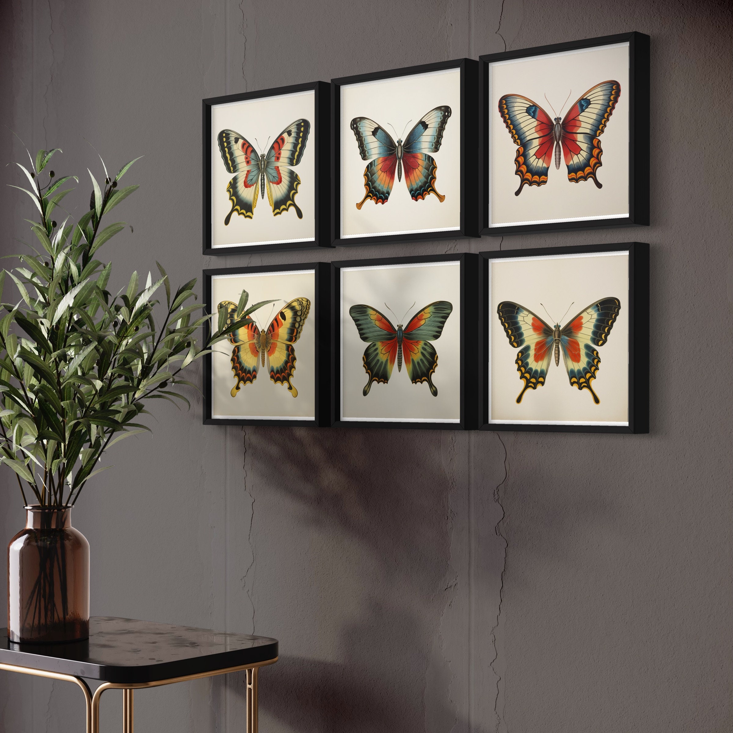 Vintage Butterflies Wall Art Set of 6 Classic Wall Decor Gallery Wall ...