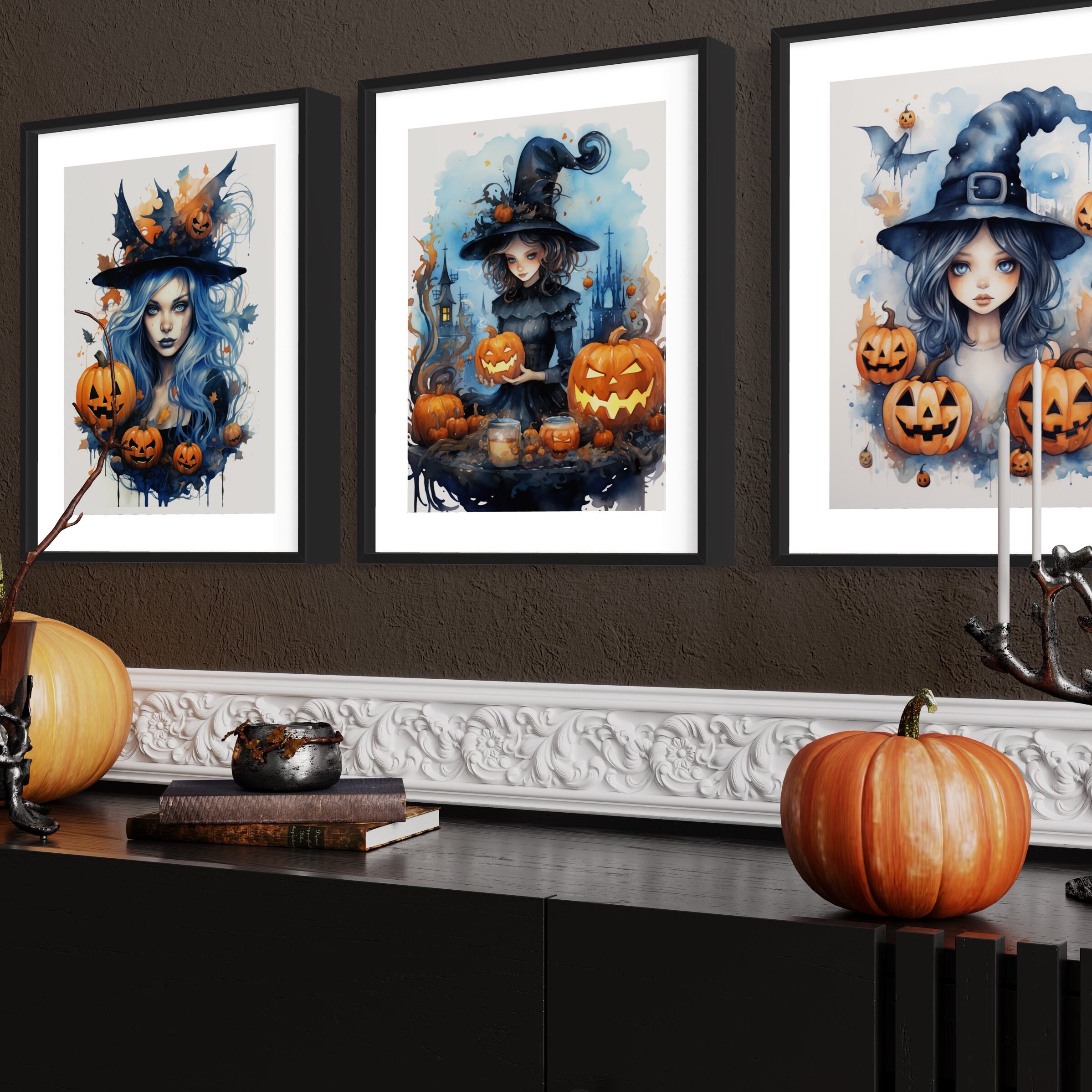 Cute Watercolor Witches Set of 6 Halloween Decor High-quality Jpgs ...
