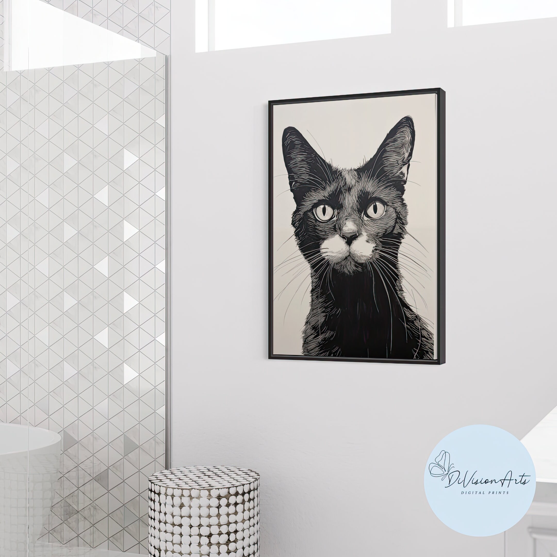 Monochrome Cat Portrait Instant Download Cat Printable Art Ink Drawing ...