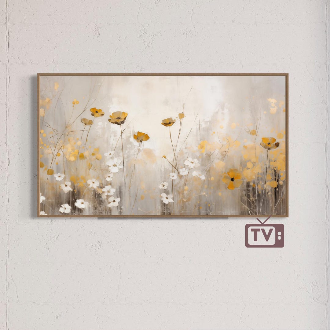 Golden Wildflower Field Frame TV Art: Farmhouse Landscape (digital ...