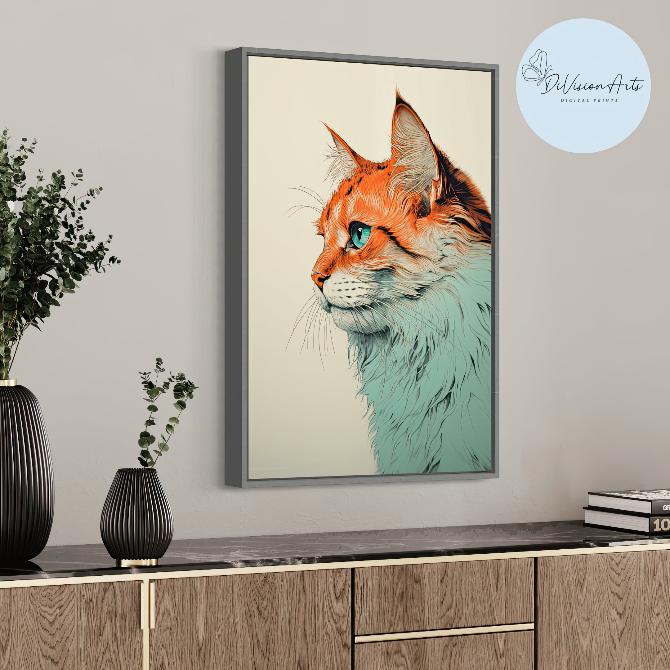 Modern Cat Wall Art Vibrant Cat Poster Downloadable Printable Cat ...