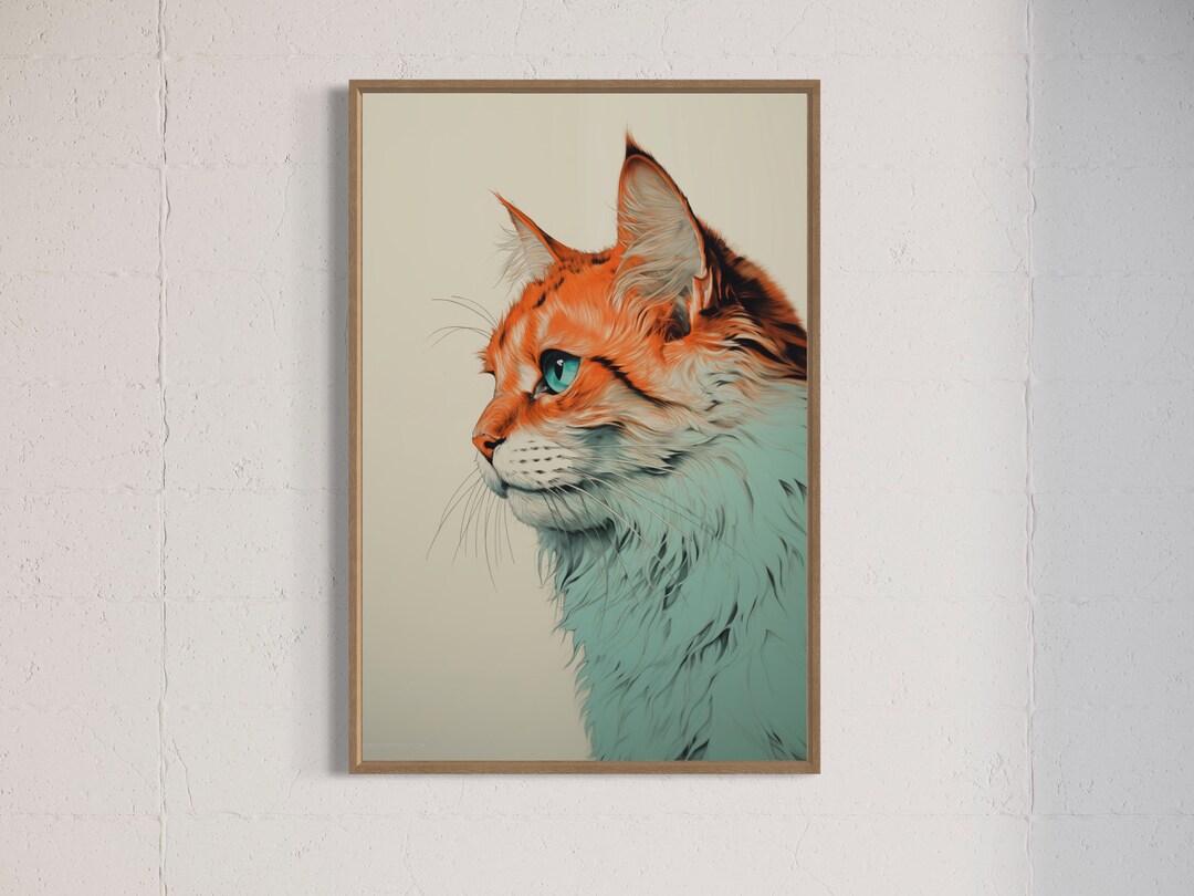 Modern Cat Wall Art Vibrant Cat Poster Downloadable Printable Cat ...