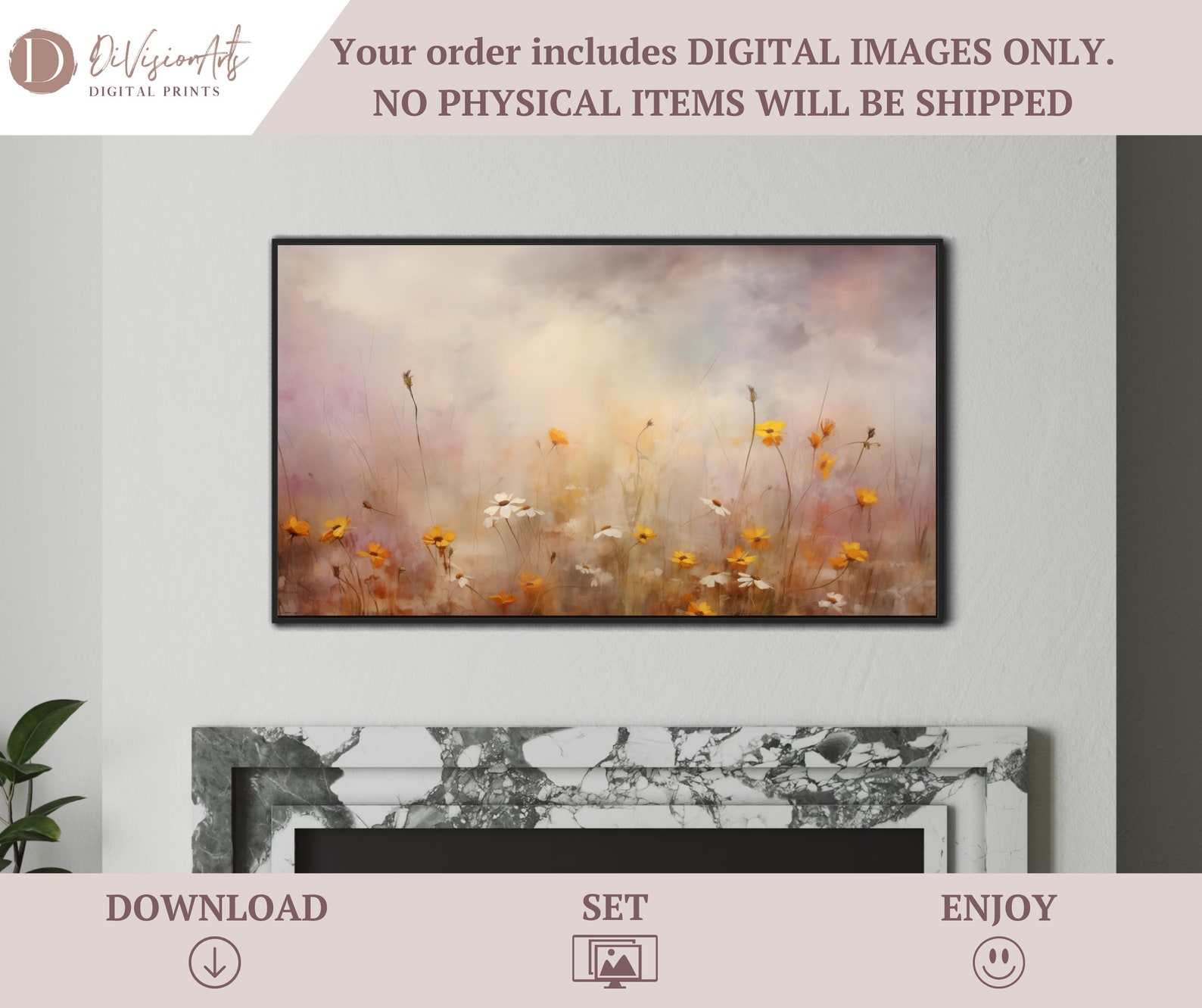 Rose Gold Wildflower Painting: Instant Download | Spring Frame TV Art ...