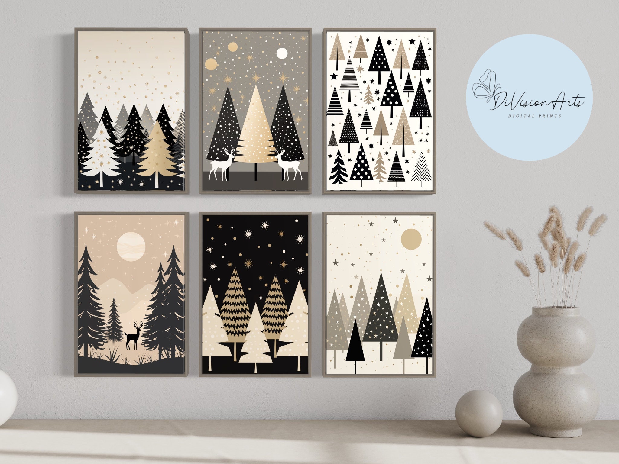 Christmas Tree Digital Prints Set of 6 Christmas Decor Instant Download ...
