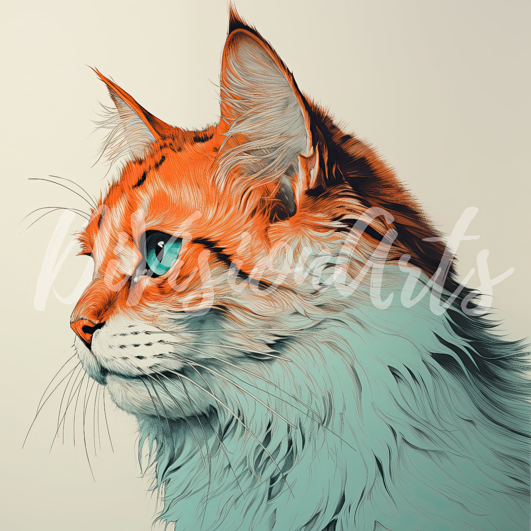 Modern Cat Wall Art Vibrant Cat Poster Downloadable Printable Cat ...