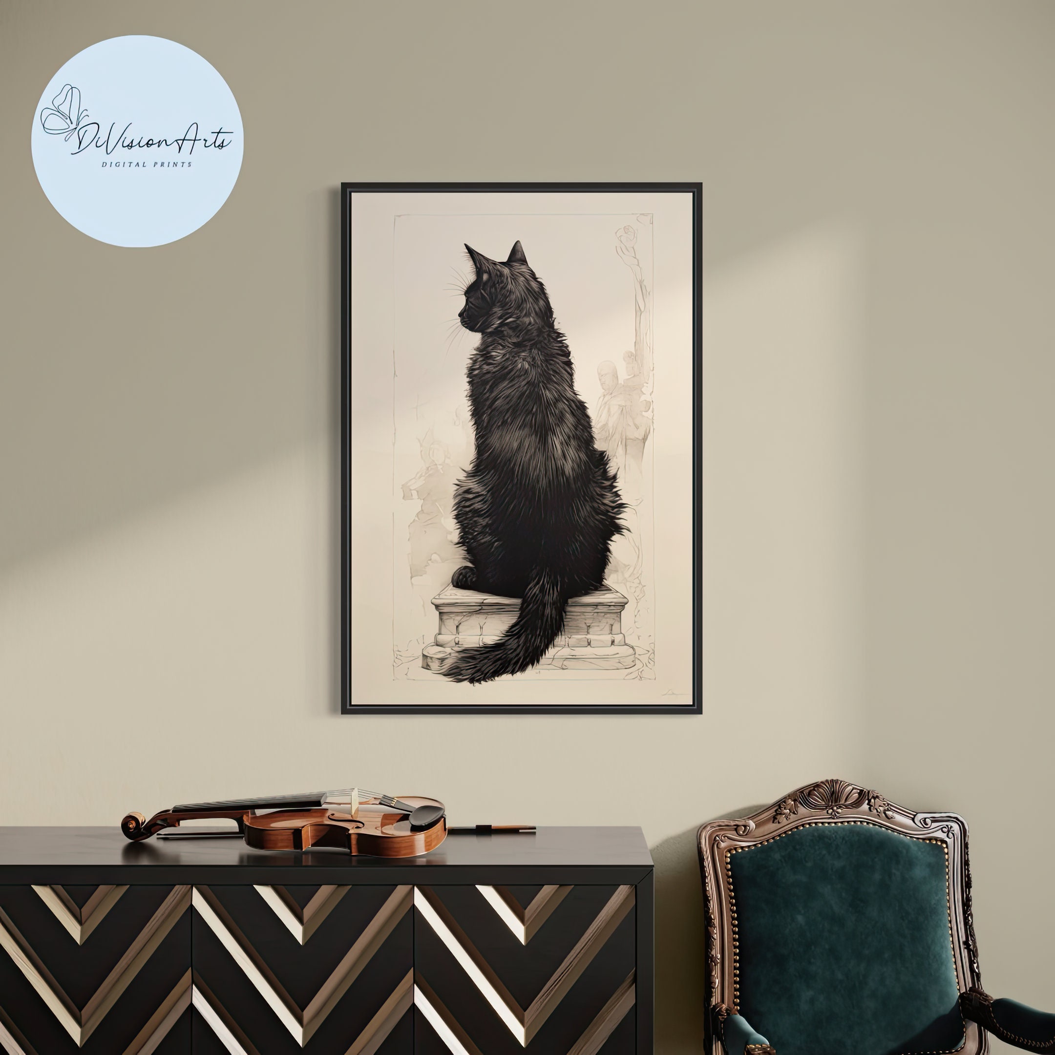 Vintage Сat on a Pedestal | Instant Download | Cat Printable Art ...