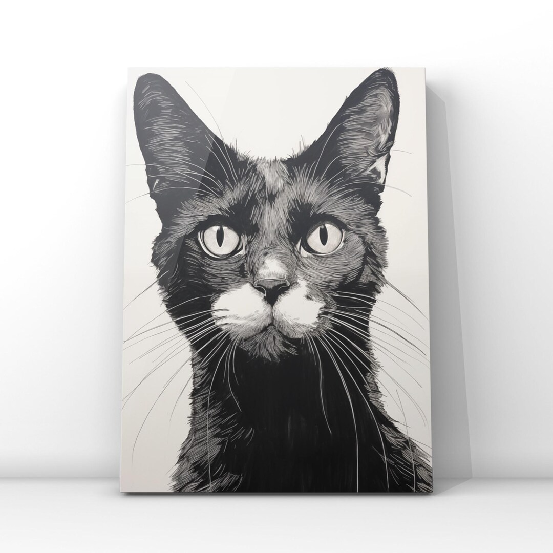 Monochrome Cat Portrait | Instant Download | Cat Printable Art | Ink ...