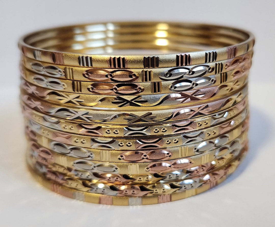 3tone Tri-color Bangle Bracelets 4MM Thin Bangles - Semanario Set of 7 ...