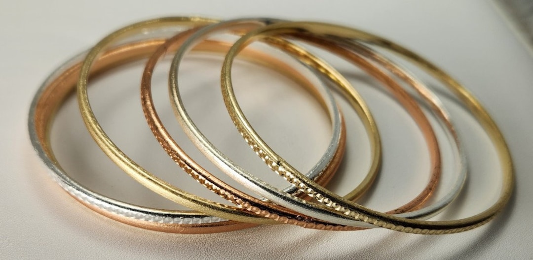 Semanario Set of 7 Bangles - 2mm - Gold Silver and Tricolor 3tone - Etsy