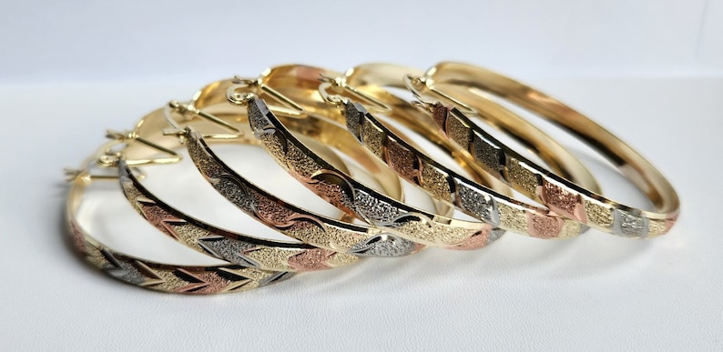 Tri Color 3 Tone Bangle Hoop Earrings (pair) - Aretes Arracada Tres ...