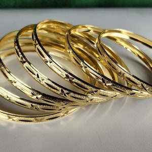 Gold Oro Laminado Bangle Bracelets 6MM Semanario Set of 7 Bangles - Etsy