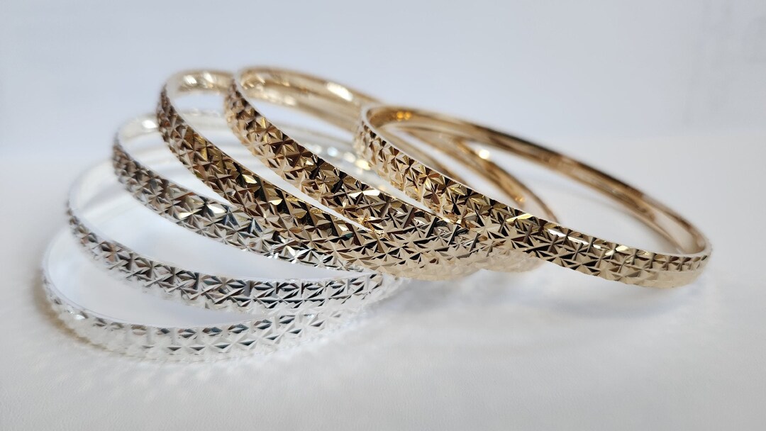 Gold and Silver Oro Laminado Bangle Bracelets 6MM Semanario Set of 7 ...