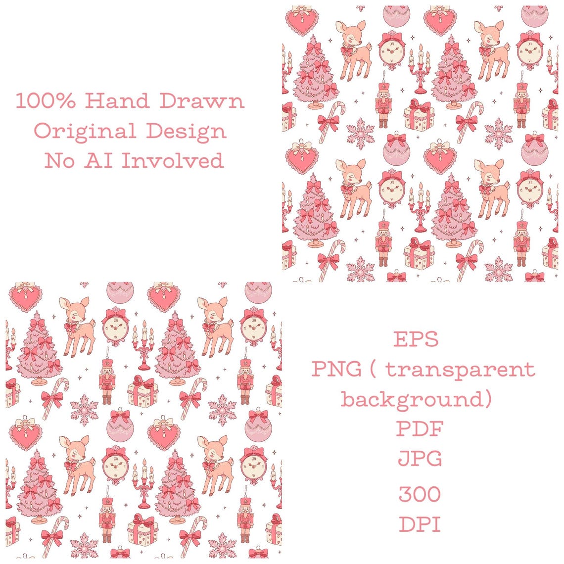 Coquette Christmas Pattern: Pink Holiday Digital Paper (PNG, EPS, PDF ...