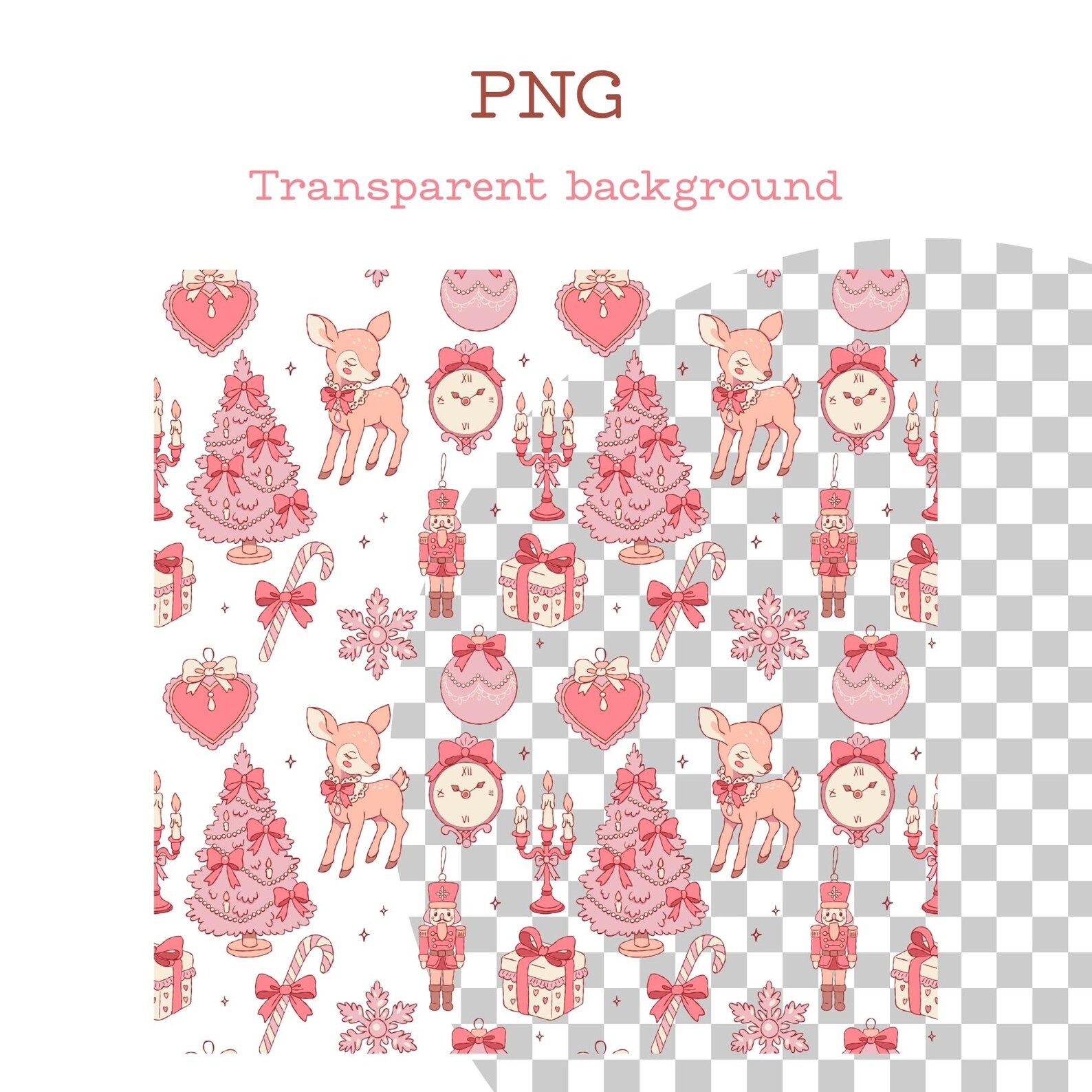 Coquette Christmas Pattern: Pink Holiday Digital Paper (PNG, EPS, PDF ...