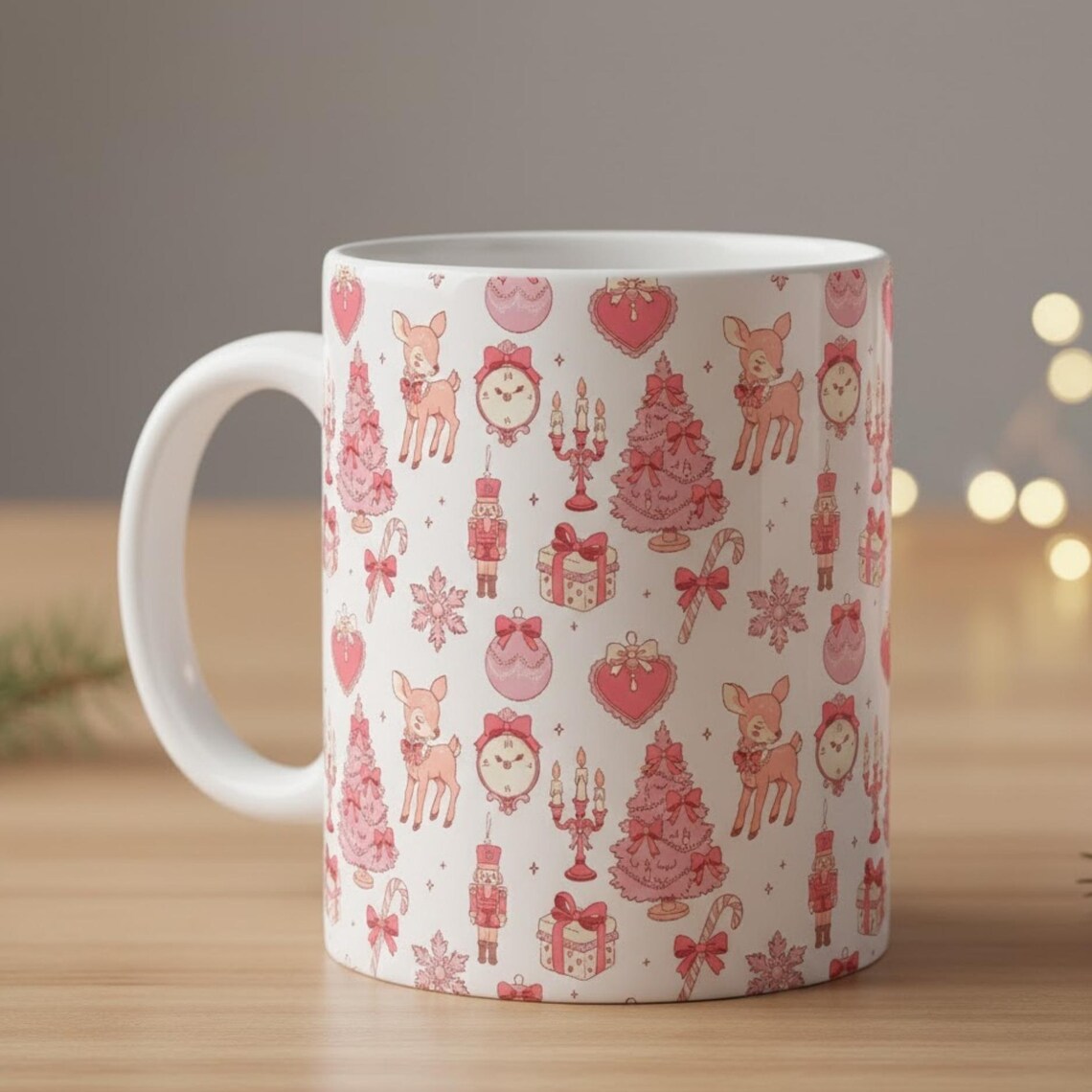 Coquette Christmas Pattern: Pink Holiday Digital Paper (PNG, EPS, PDF ...