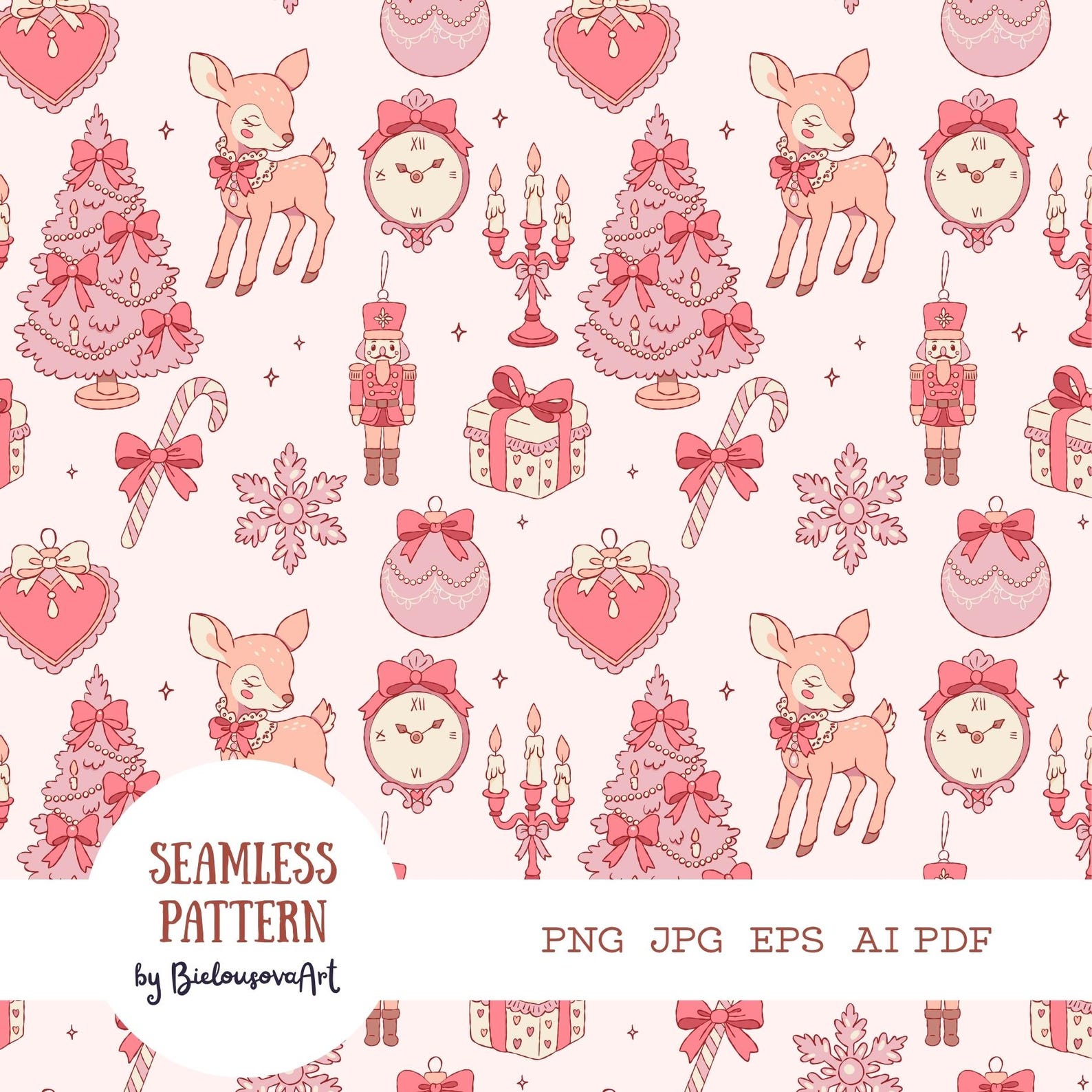 Coquette Christmas Pattern: Pink Holiday Digital Paper (PNG, EPS, PDF ...