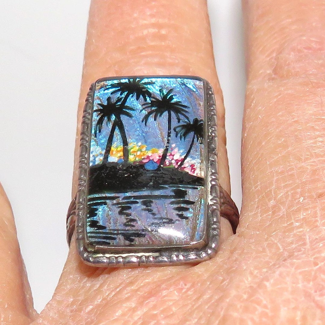 Thomas Mott England Sterling Butterfly Wing Ring With Painted Tropical ...