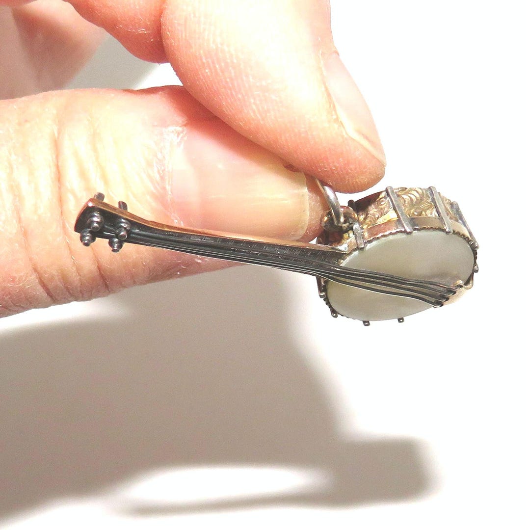 Victorian Mini Banjo Fob or Pendant - Gold Filled and Mother of Pearl ...