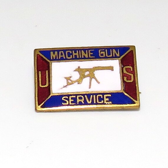 WWI US Machine Gun Service Pin with Enamel - Gem