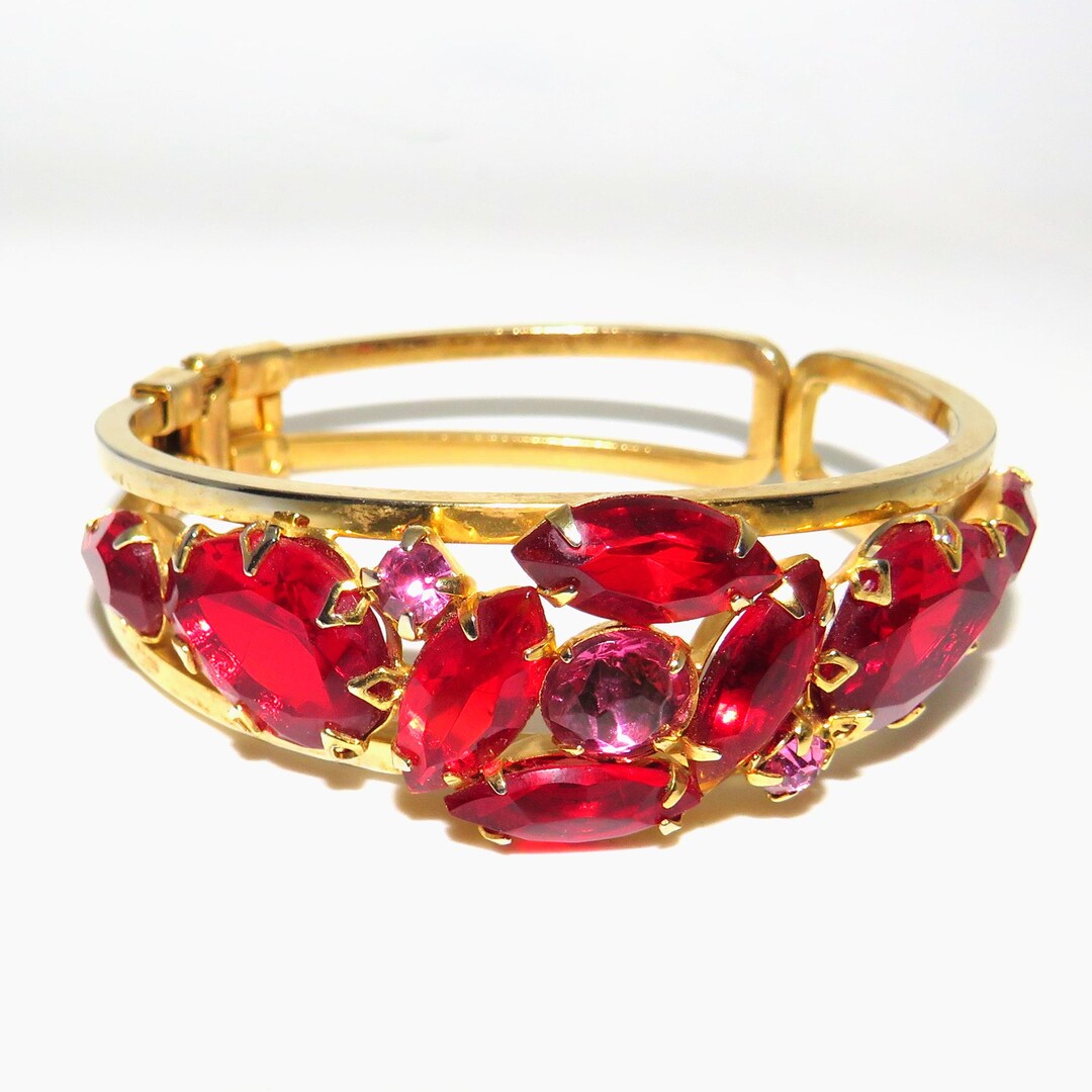 Juliana Bright Red Crystal and Pink Rhinestone Bangle - Etsy