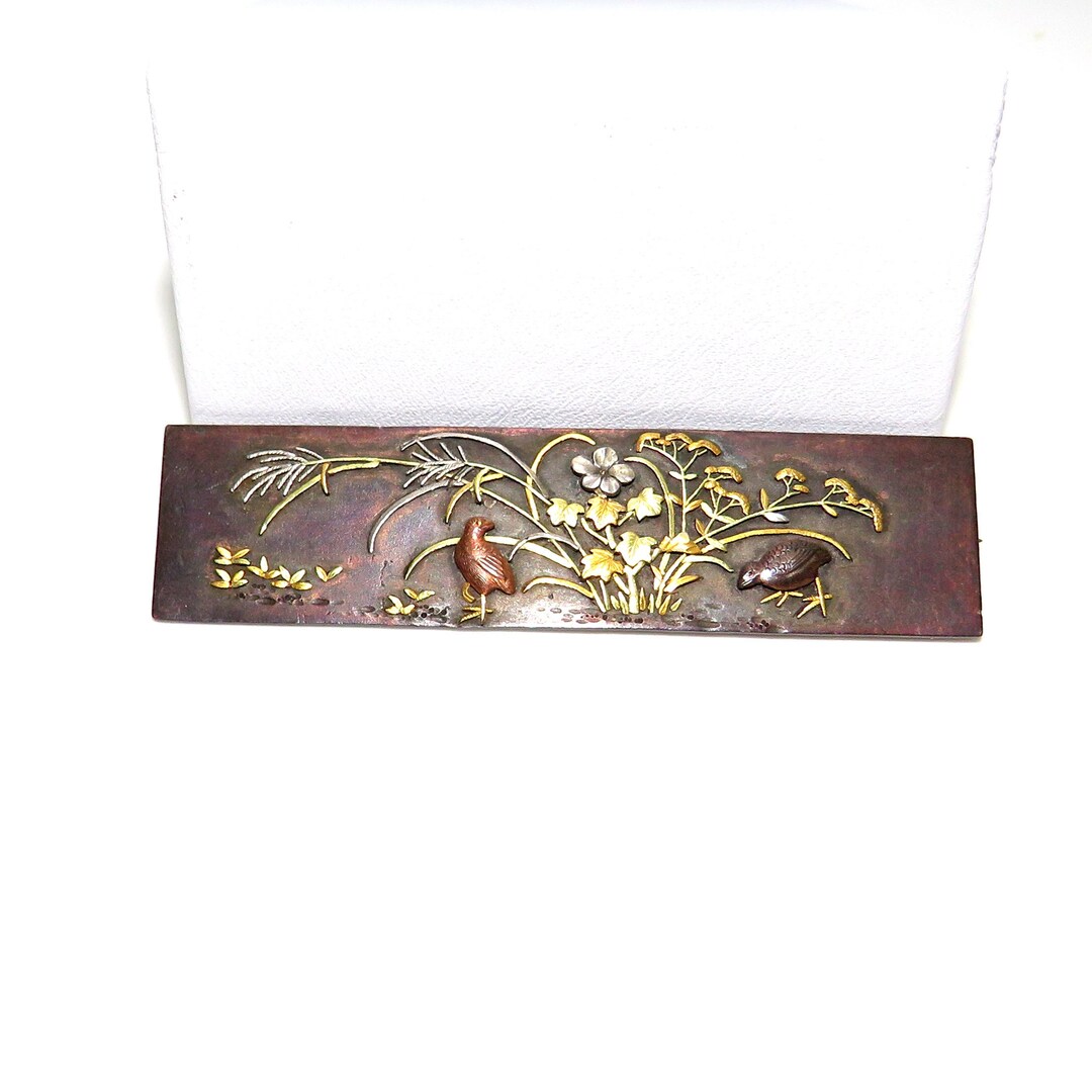 Victorian Japanese Shakudo Bar Pin With Flowers and Birds - Etsy