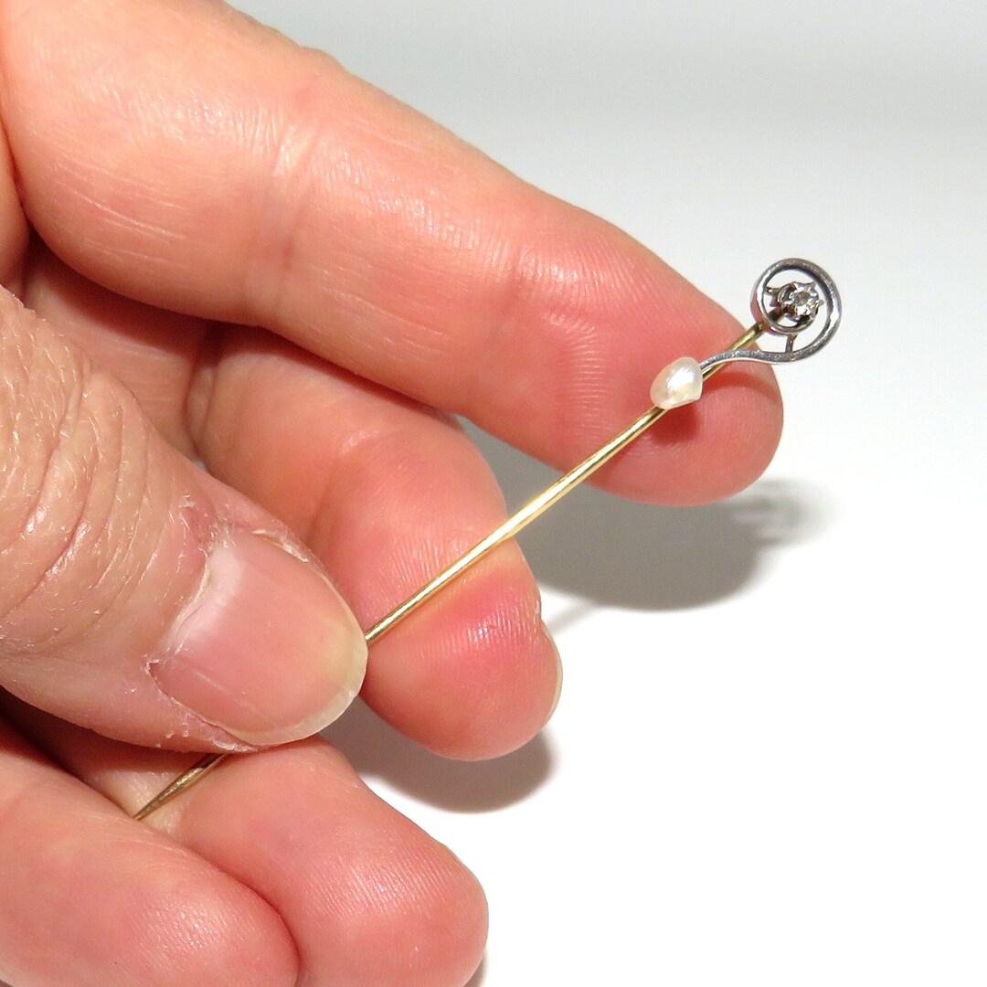 Art Nouveau 14 K and Platinum Question Mark Stickpin - Diamond and ...