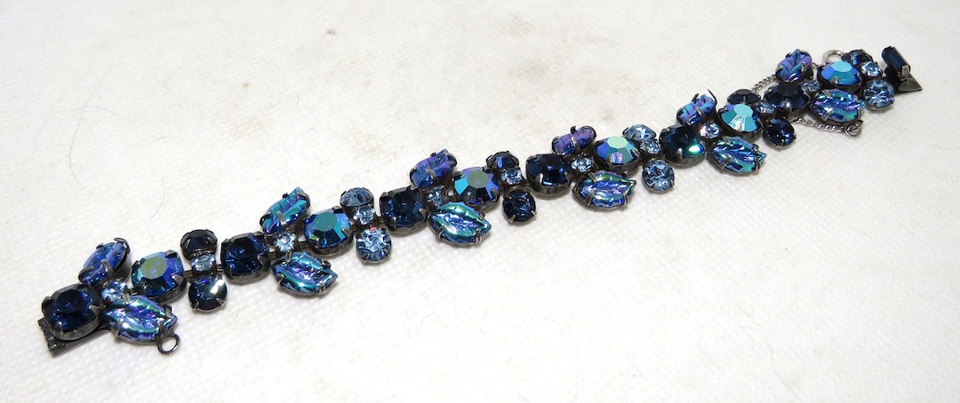 Regency Blue and Iridescent Blue Rhinestone Bracelet - Etsy
