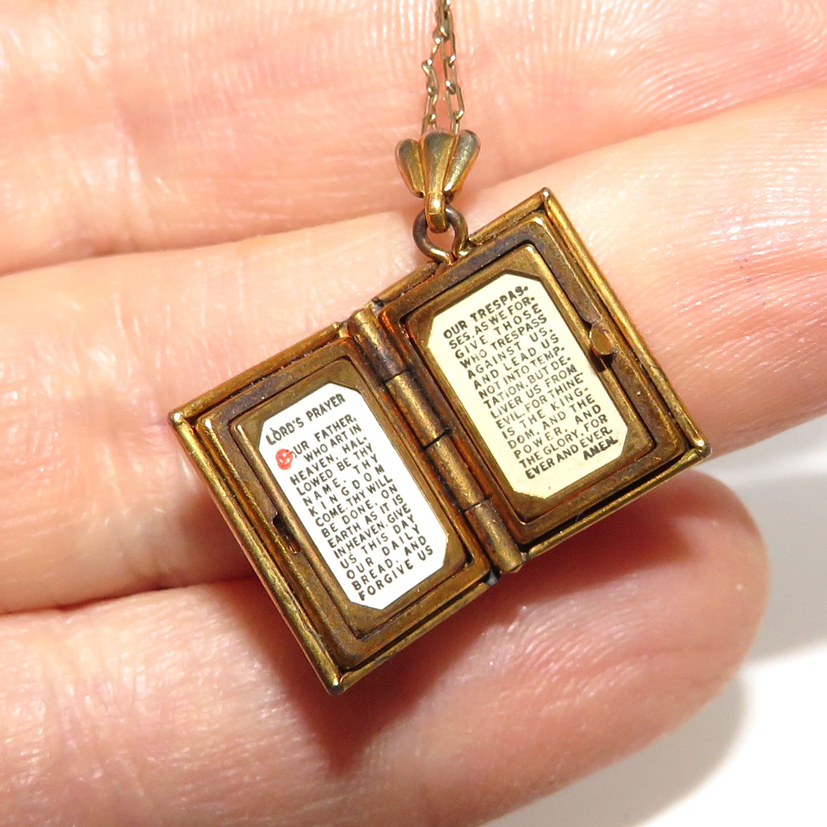 Vintage Gold Filled Bible Locket Necklace Containing Tiny Printed Lord ...