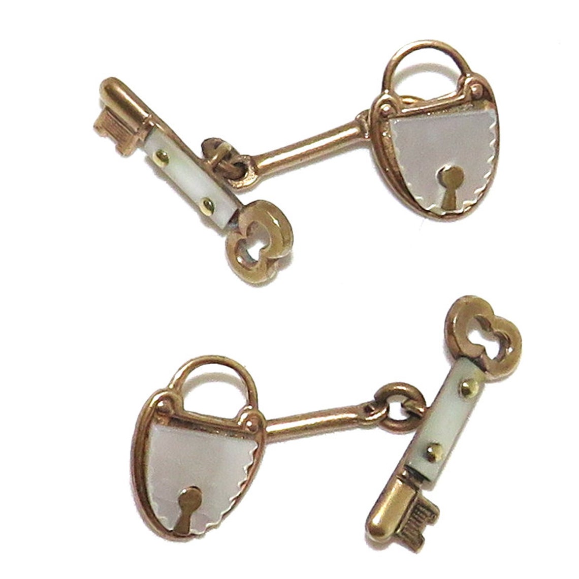 Victorian Gold Filled and Mother of Pearl Padlock and Key Motif ...