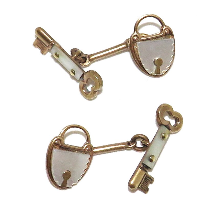 Victorian Gold Filled and Mother of Pearl Padlock and Key Motif ...