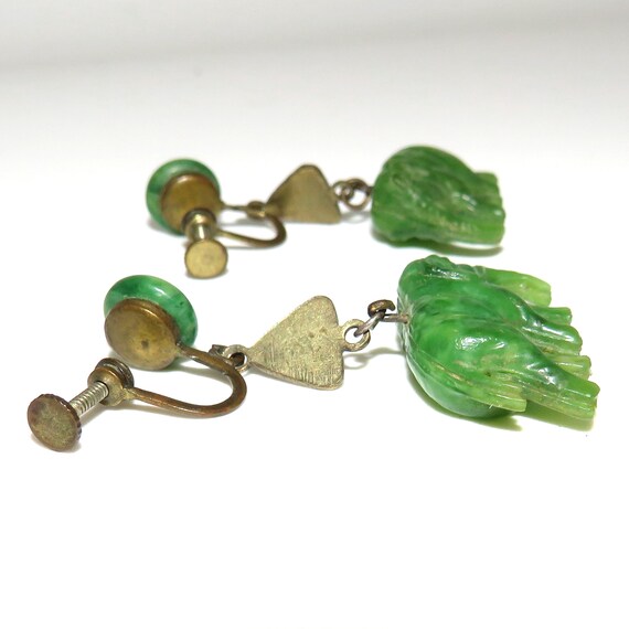 1920's Green Celluloid Dangle Elephant Earrings - Asi… - Gem