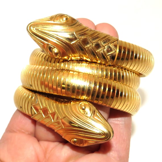 Wide Two Headed Snake Coil Bracelet - Gem