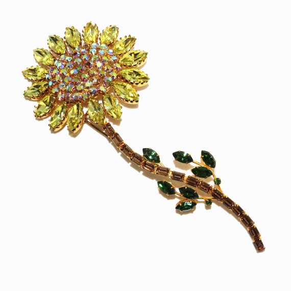 Austria Large Rhinestone Sunflower Pin - Gem