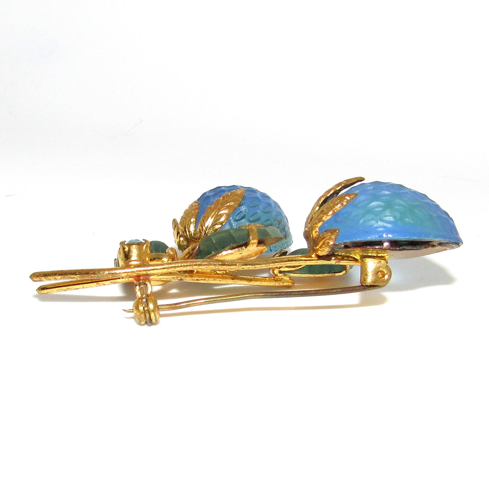 Austria Glass Fruit Berry Pin With Leaves - Blue Green Strawberries - Etsy