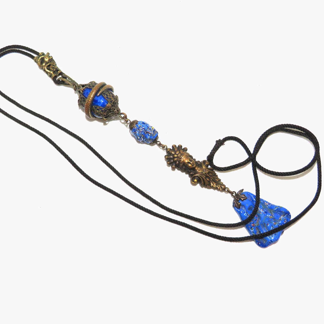 Art Nouveau Long Dangle Snake and Art Glass Necklace - Etsy