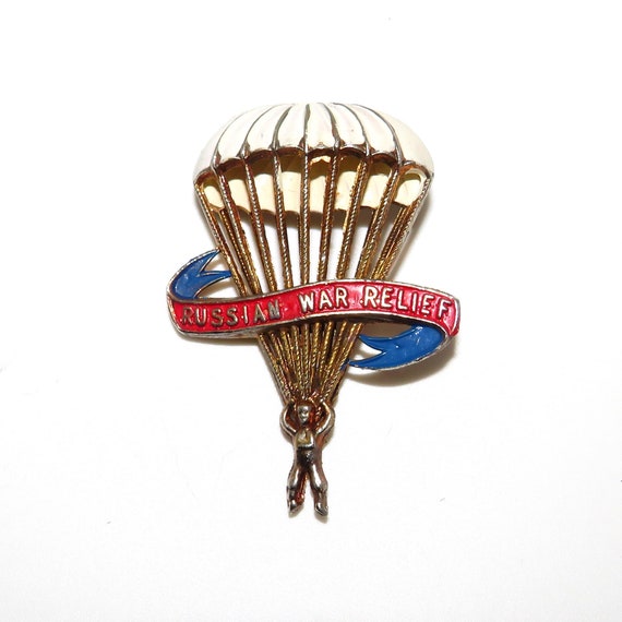 WWII Russian War Relief Parachute Pin - Gem