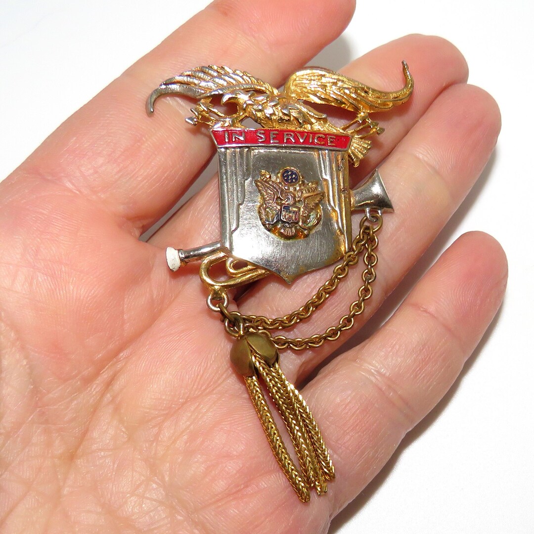WWII in Service Pin With Eagle, Bugle, Shield, and Tassel - Etsy