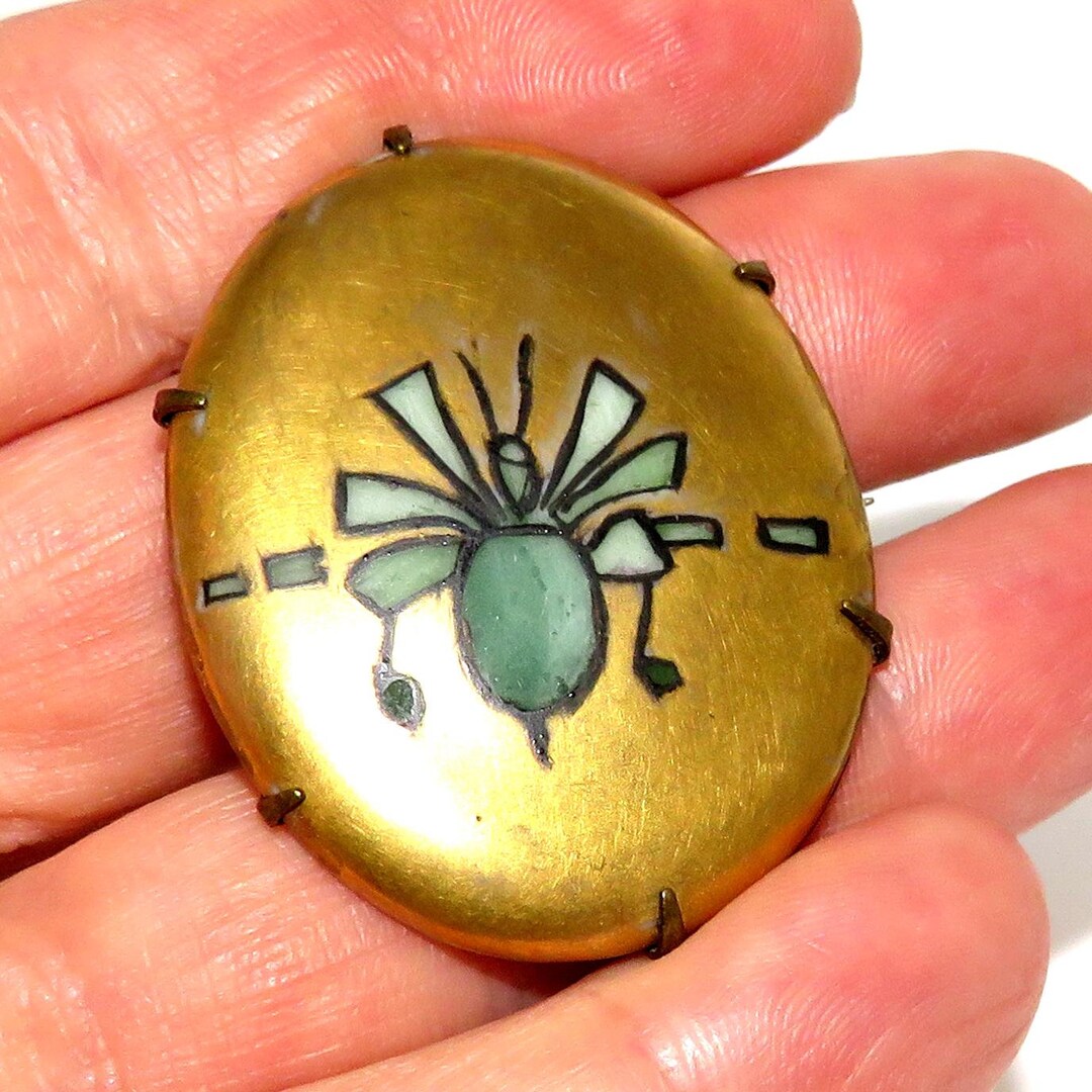 Arts and Crafts Style Hand Painted on Porcelain Stylized Insect Pin - Etsy