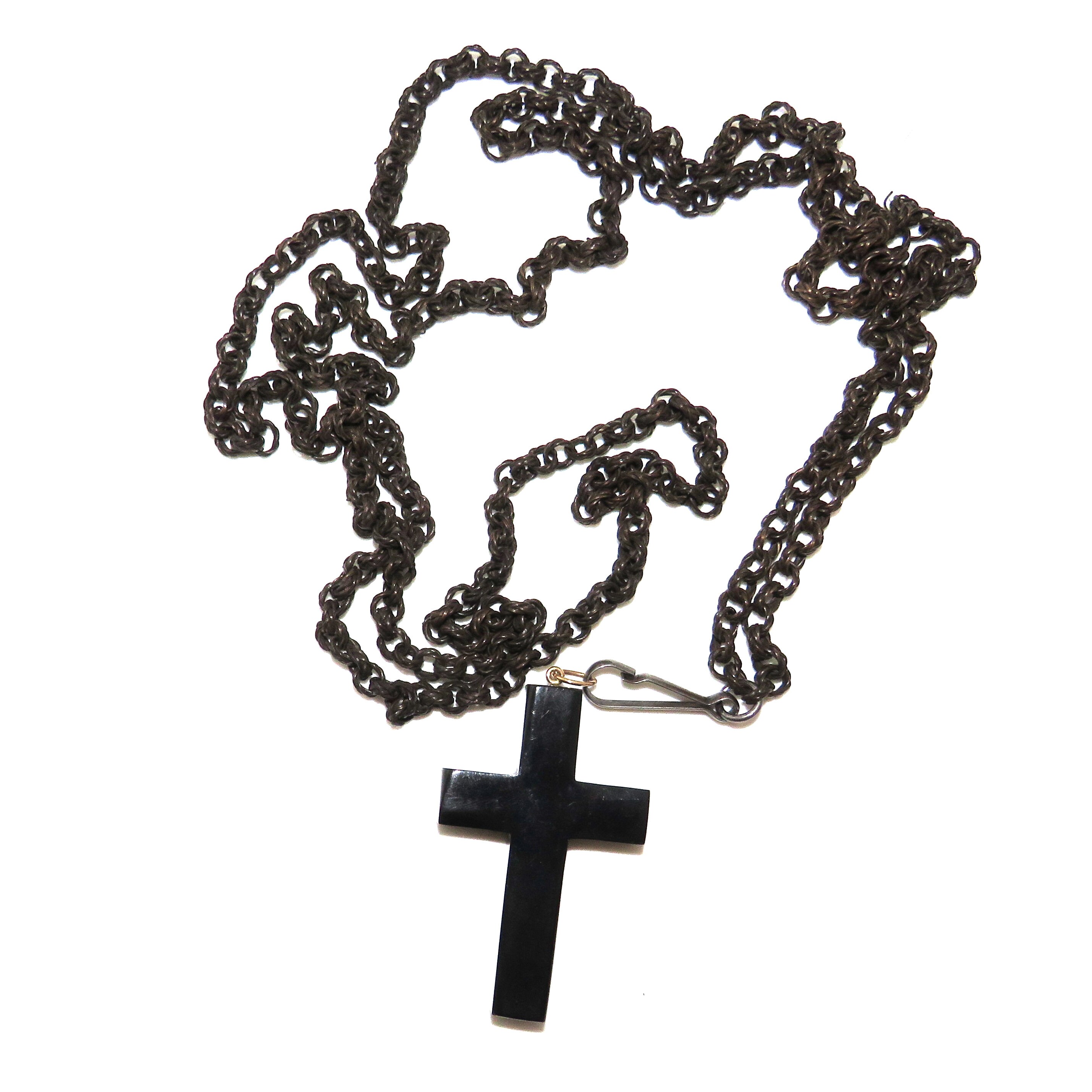 Victorian Jet Cross on Long Chain of Woven Plant Material Mourning - Etsy