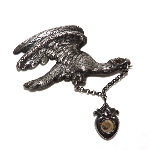 Early Victorian Silver Flying Eagle Pin with Hair Loc… - Gem