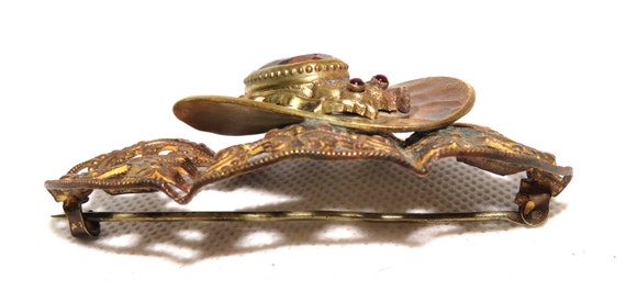 Victorian Revival Sash Pin with Beetle and Filigree - Gem